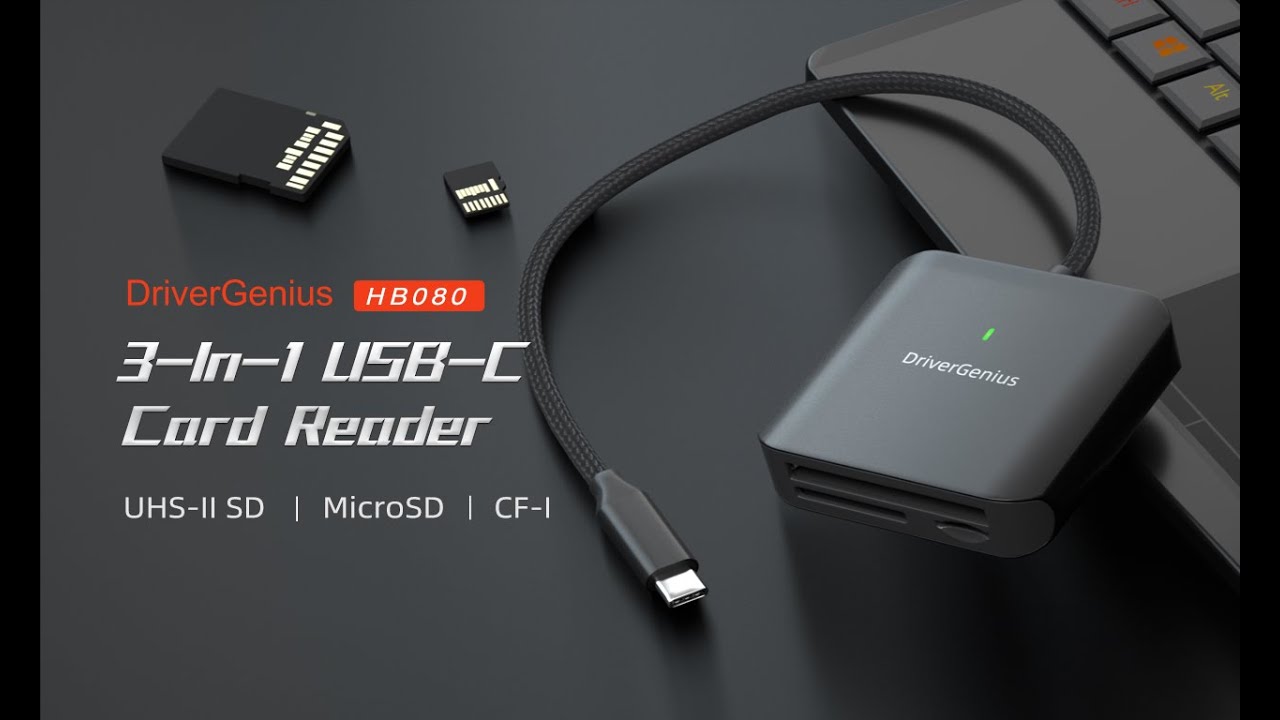 DriverGenius HB080 3-in-1 USB-C Compact Flash/UHS-II SD/MicroSD Card Reader for DSLR Camera