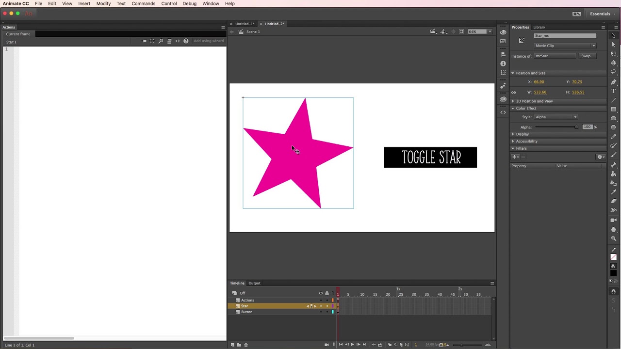 Animate CC - Show or Hide an Object with One Button