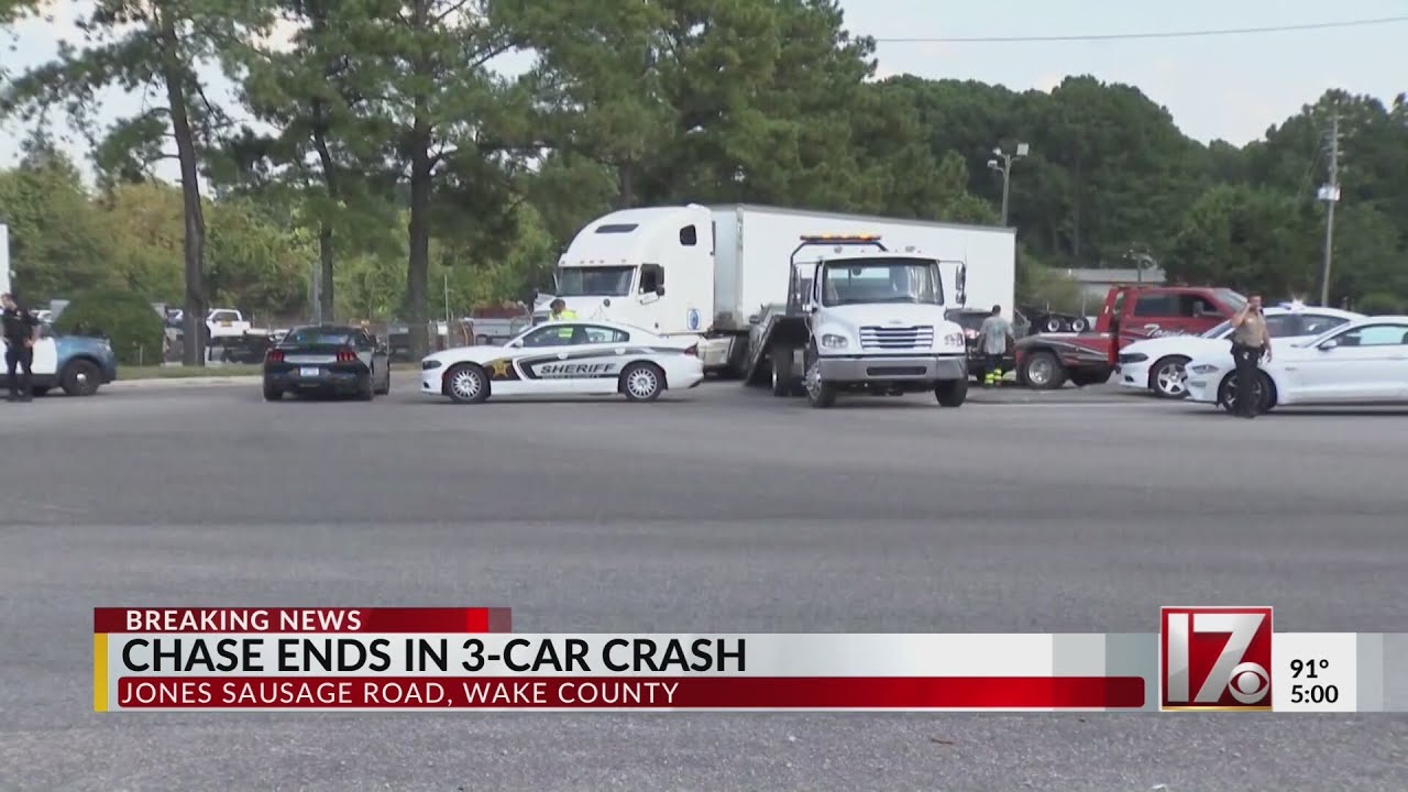 Chase ends in 3-car crash in Wake County