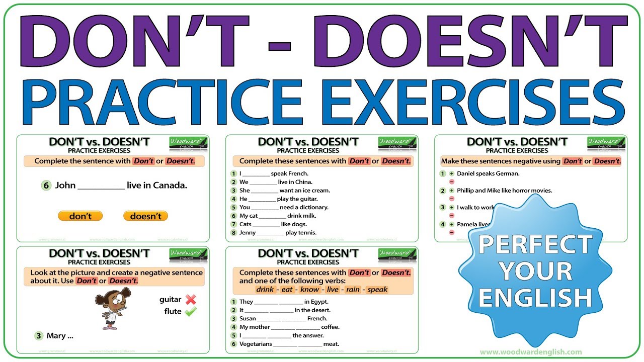 DON'T - DOESN'T - English Practice Exercises | Activities to Learn English | ESOL don't doesn't Quiz