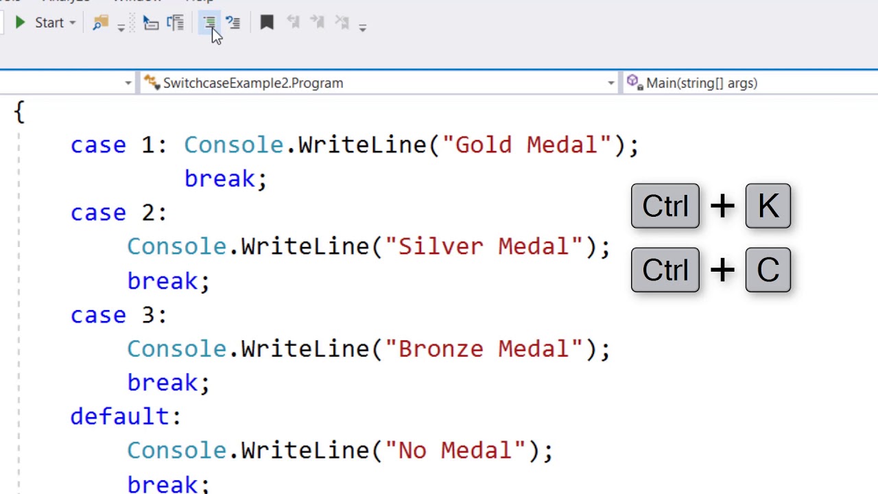 Keyboard Shortcut to Comment and UnComment Code in Visual Studio