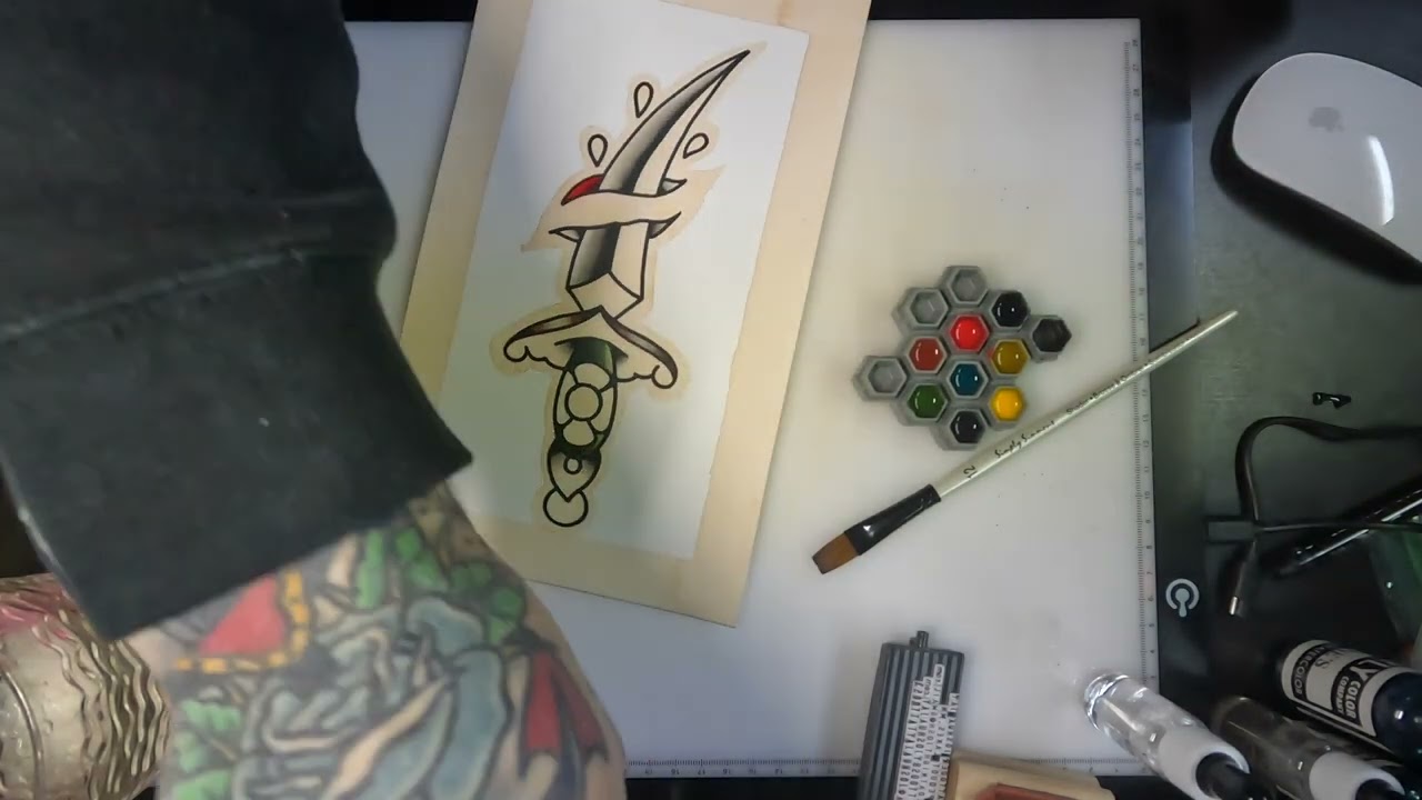 Traditional dagger tattoo flash sped up!
