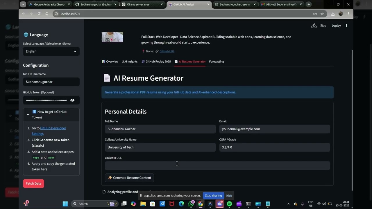 AI-Powered GitHub Self-Analysis Dashboard