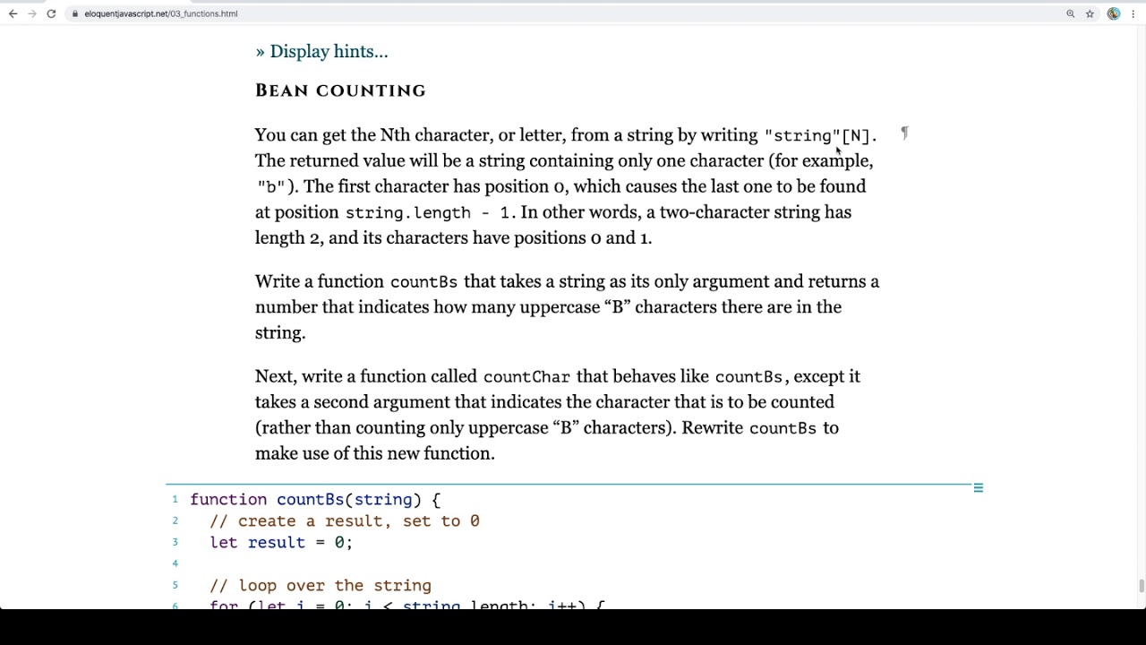 Eloquent JavaScript Read-Along - Functions - Exercises - Bean Counting