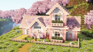 [Minecraft] How to Build a Cute Cherry Blossom House / Tutorial - Minecraft Builders