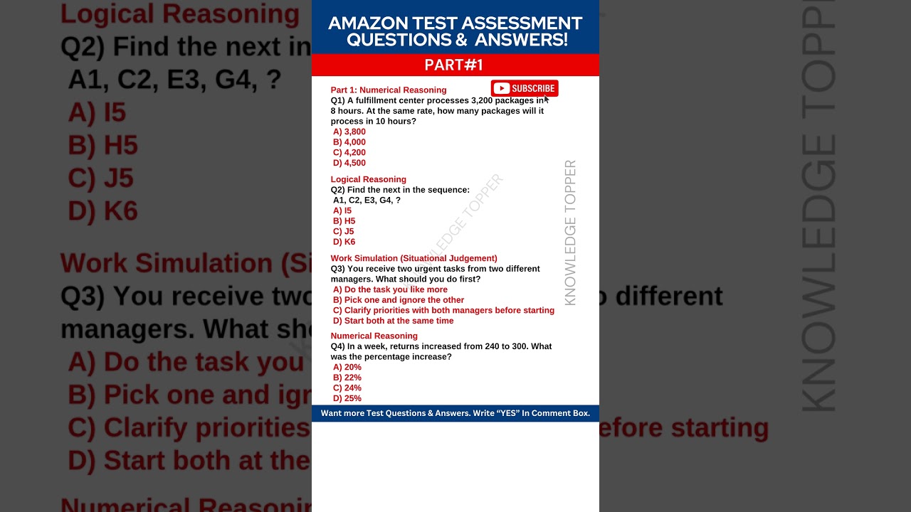 Amazon Test Assessment Questions and Answers | Amazon Aptitude Test Questions and Answers