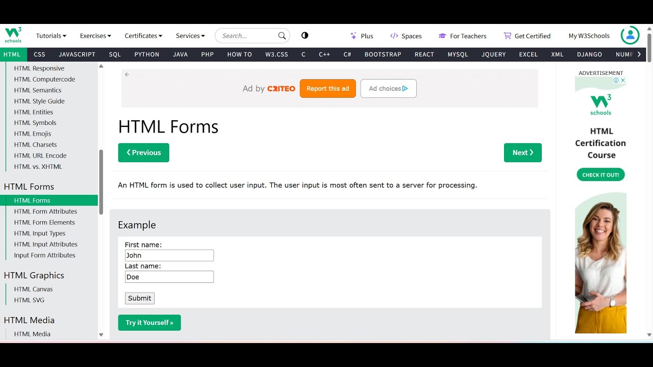 W3Schools HTML Tutorial 24 | HTML Form