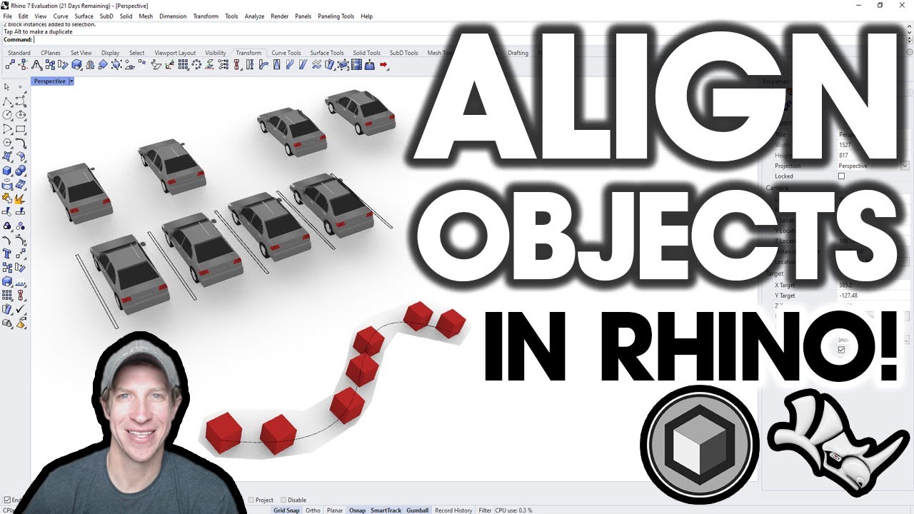 How to ALIGN OBJECTS in Rhino with the Align Tools!