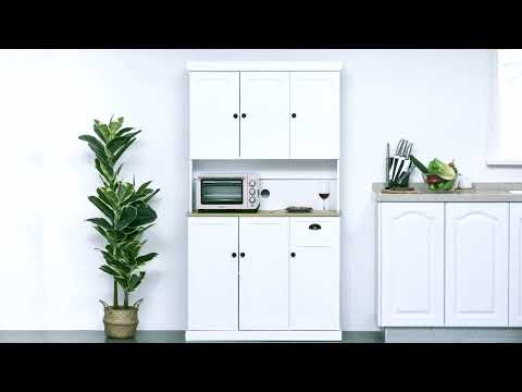HOMCOM Freestanding Kitchen Cabinet w/ Adjustable Shelves & Drawer, White