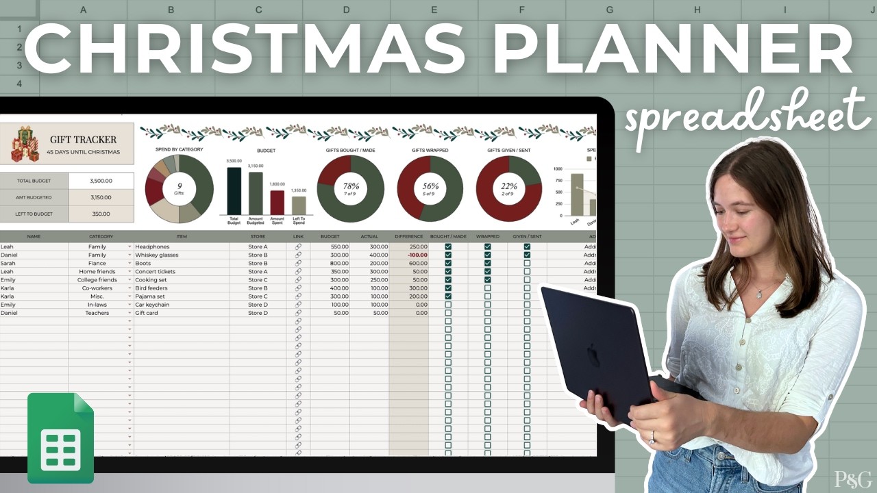 Christmas Gift Tracker and Budget Spreadsheet Template - Google Sheets Tutorial