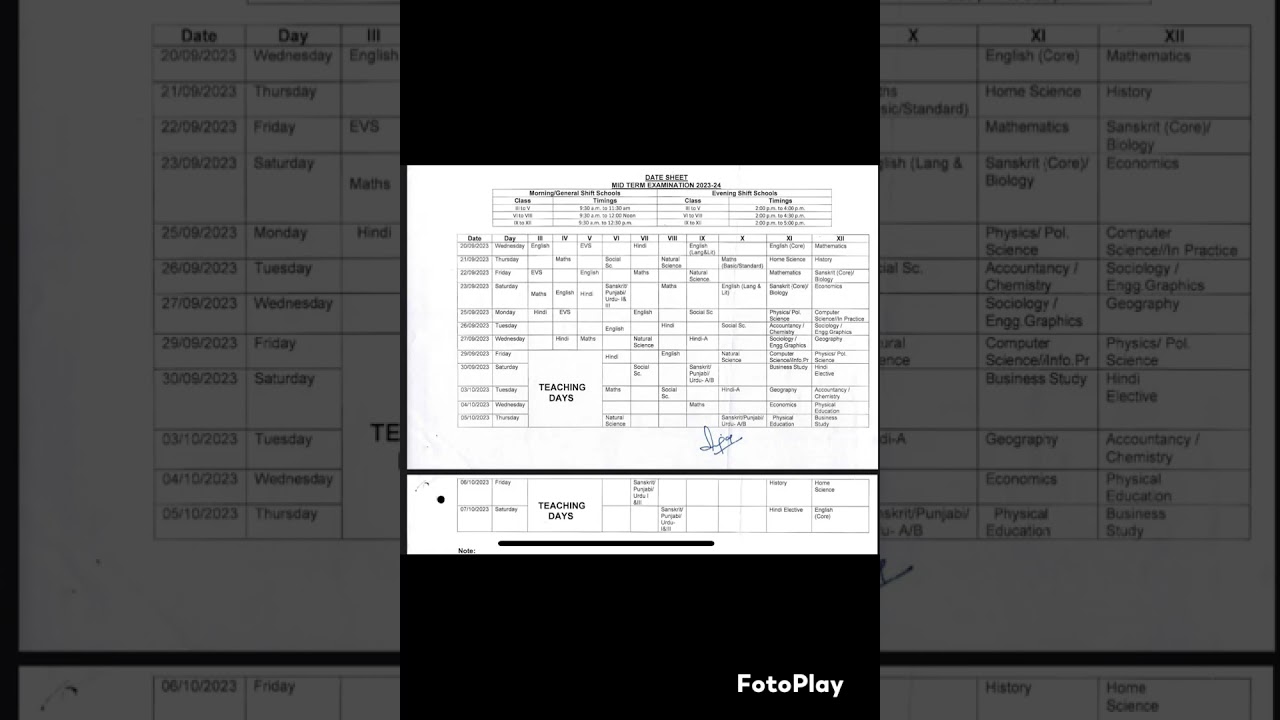 Date Sheet... Mid-term Examination 2023-24