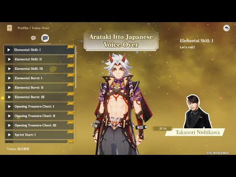 Arataki Itto Voice Lines in Japanese by Takanori Nishikawa (Eng Sub) Friendship lvl 1