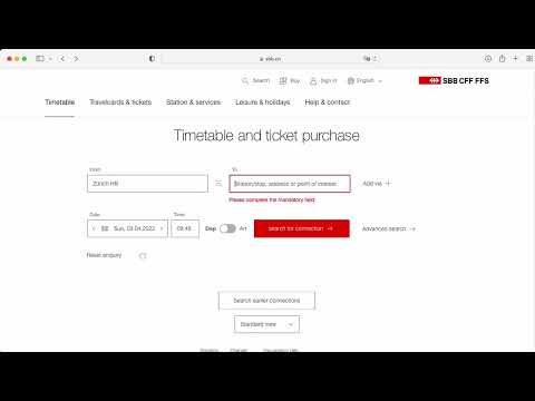 Purchasing ticket on SBB website