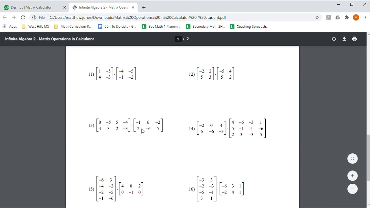 Using the Online Desmos Matrix Calculator