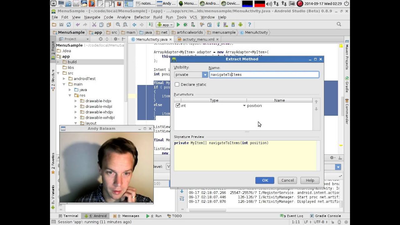 Android programming - a menu activity