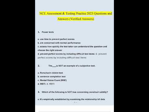 NCE Assessment & Testing Practice 2023 Questions and Answers Verified Answers