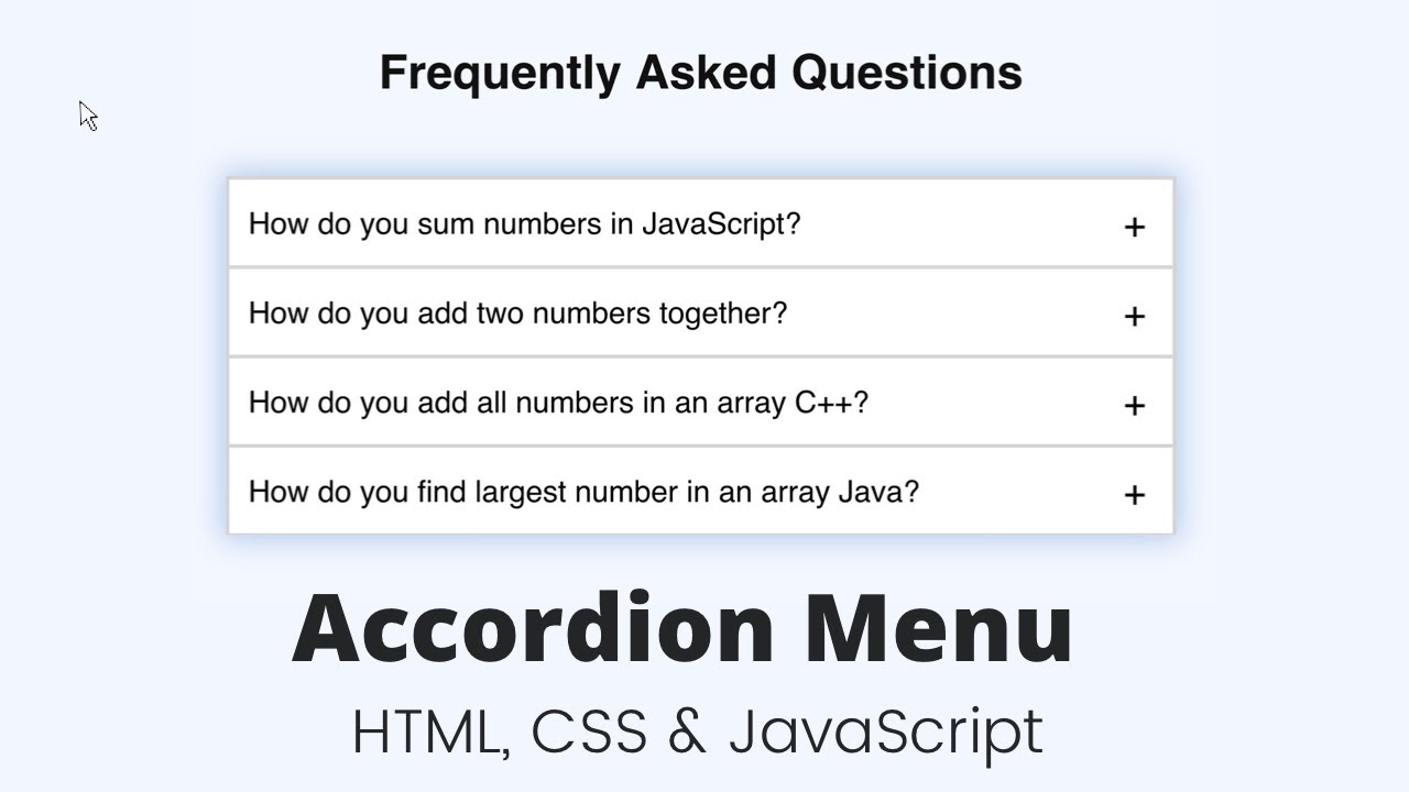 Create Simple Accordion Menu using HTML, CSS & JavaScript