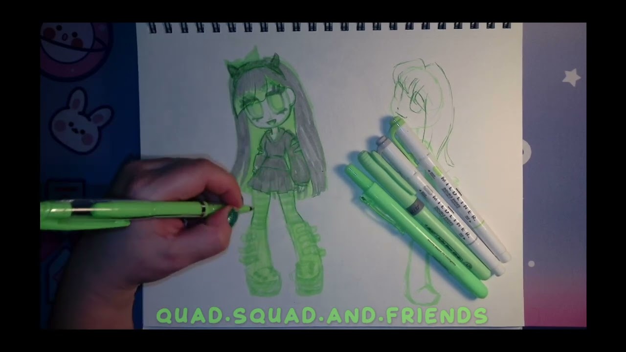 Sketching Neon Green Emo Anime Girl