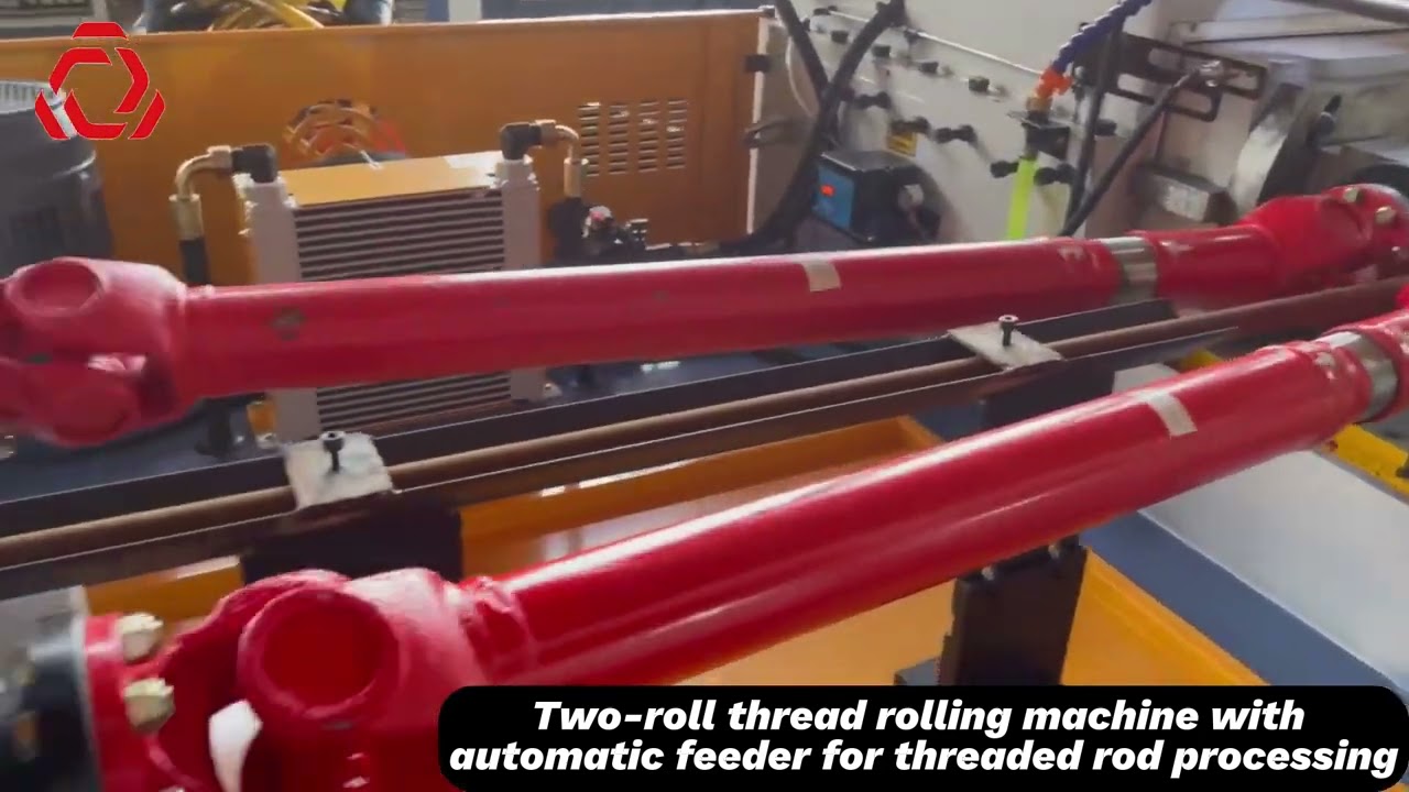 Two-roll thread rolling machine with automatic feeder for threaded rod processing
