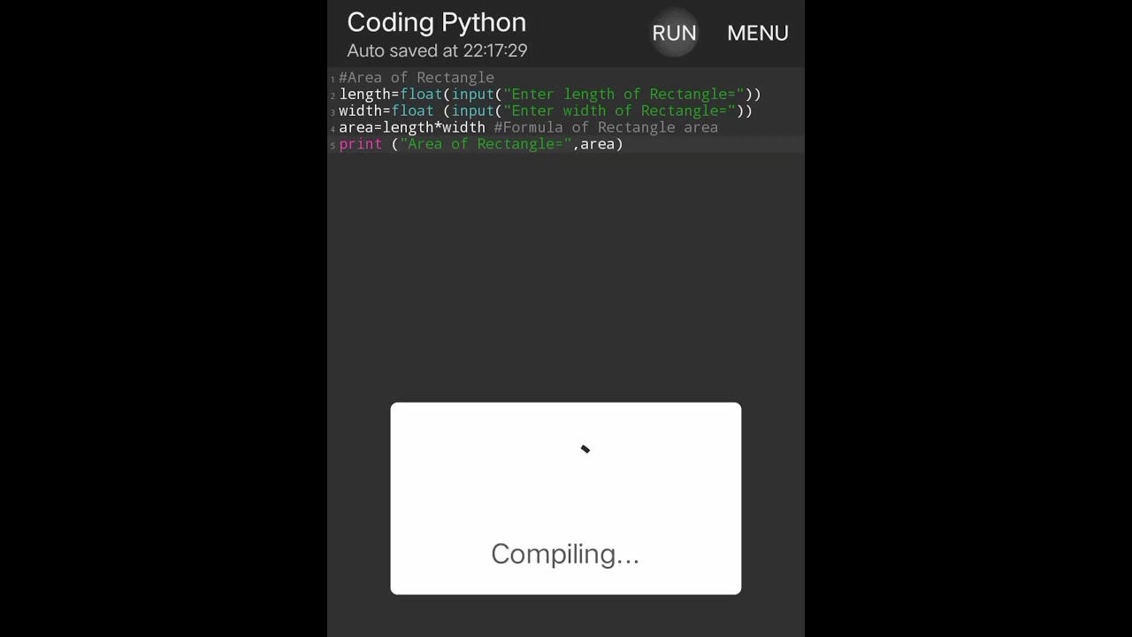 Area of Rectangle Python coding