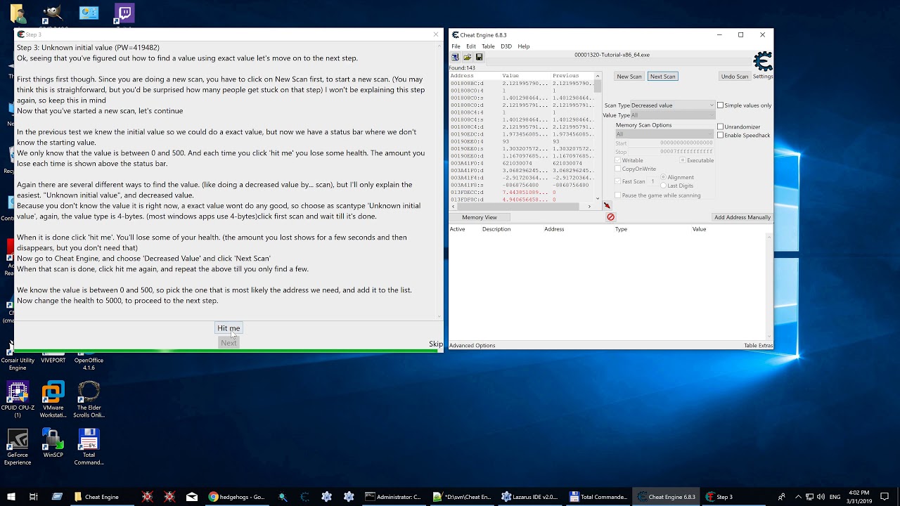 Cheat Engine Tutorial Step 3 : Unknown initial value