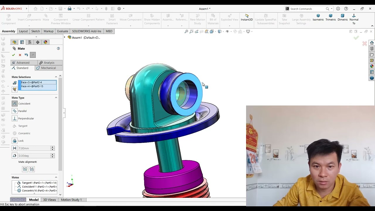 SolidWorks Mechanical Assembly Shock Absorber Static Assembly Tutorial part 03