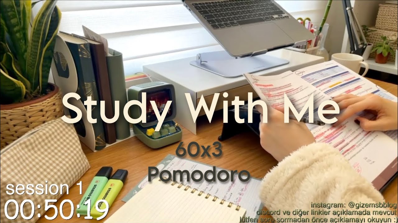Study With Me 3 Hours | 60X3 POMODORO | Benimle 3 Saat Ders Çalış
