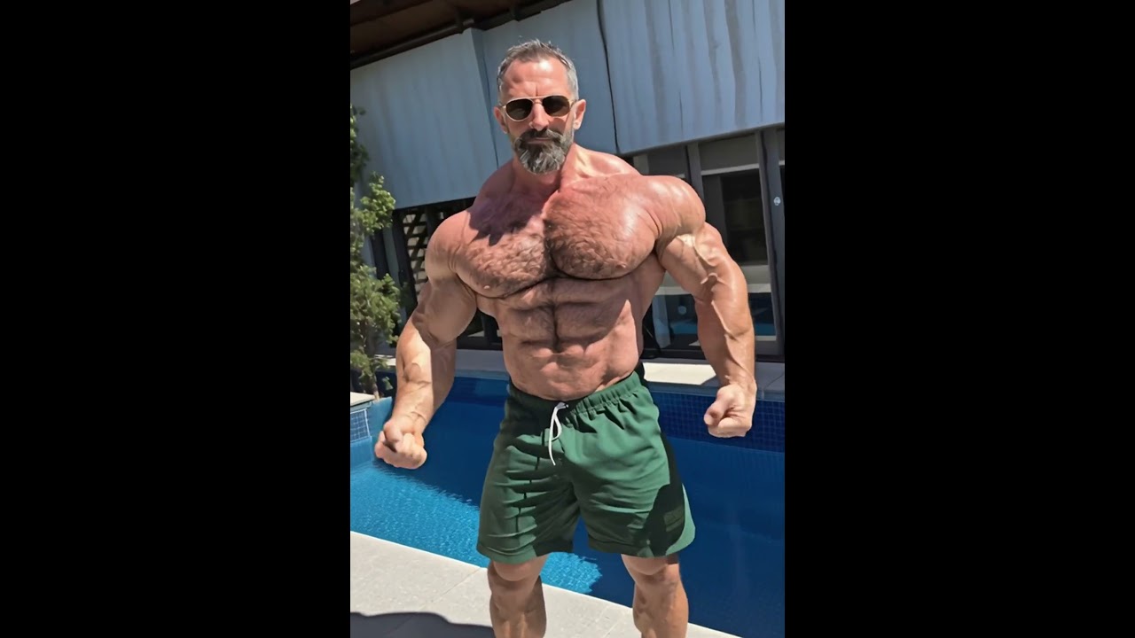 Massive Musclebear Tease by the Pool 🐻💪 #aibodybuilder