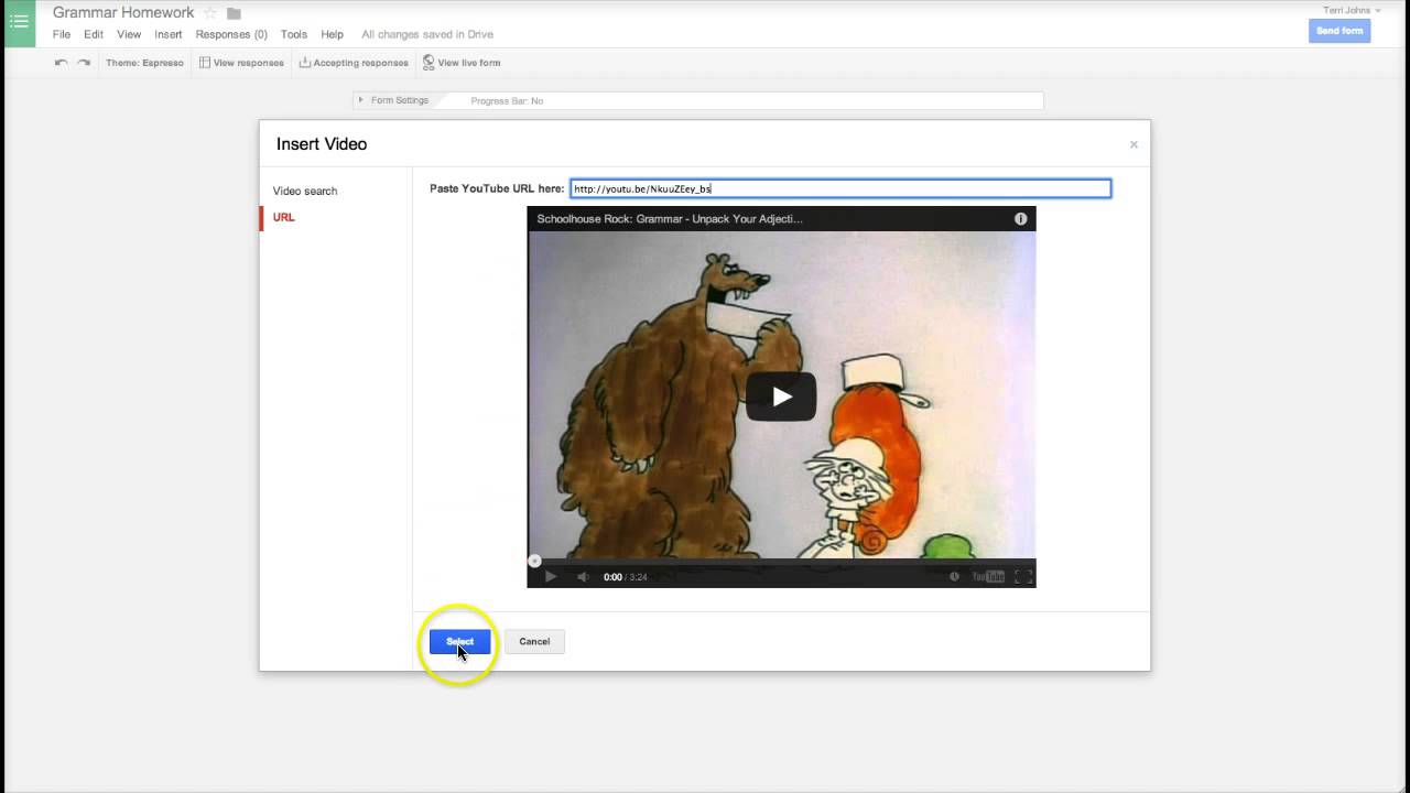 How to insert a YouTube video into a Google Form