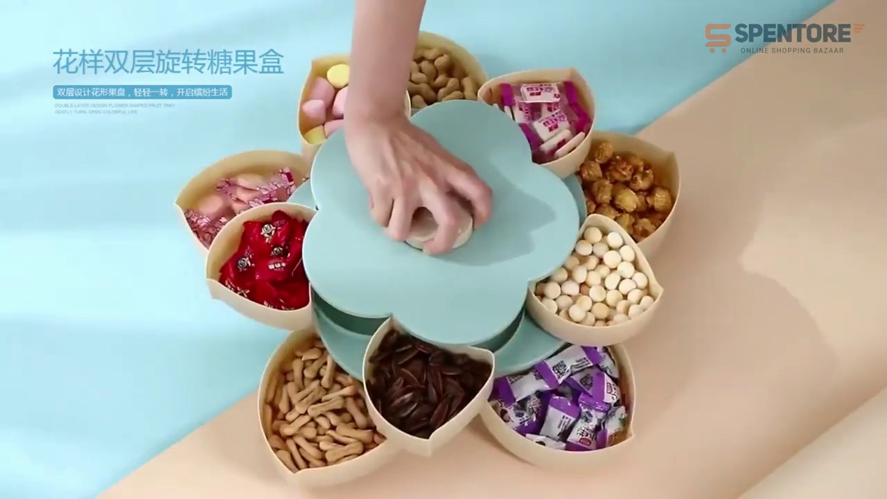 Double Deck Snack Rotating Dried Fruit Candy Snacks Storage Tray