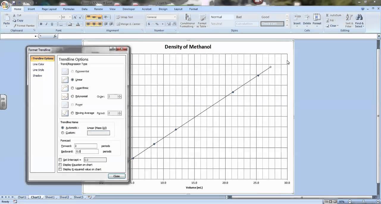 Scatterplot with Microsoft Excel - Inserting a Trendline