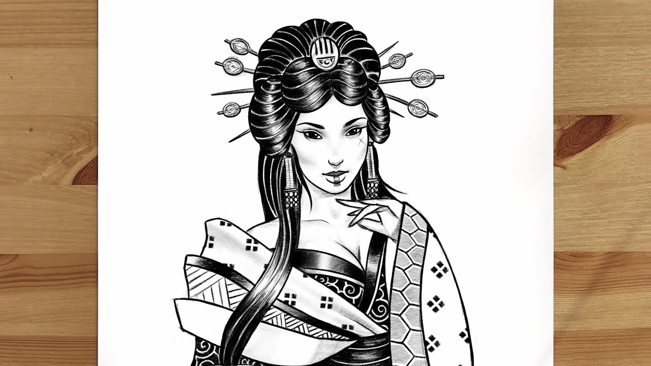 How to Draw a Geisha Step by Step | 1 | Pencil Sketch Drawing | Draw like a pro