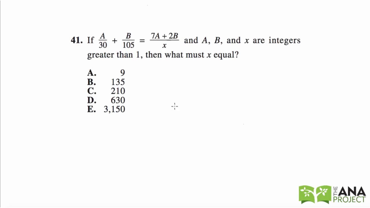 Working Backwards ACT Sample Math Exam: Problem #41