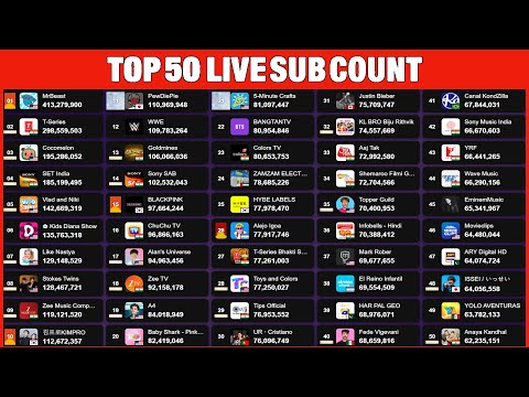 Top 50 YouTube Live Sub Count - MrBeast, T-Series, KIMPRO & More!