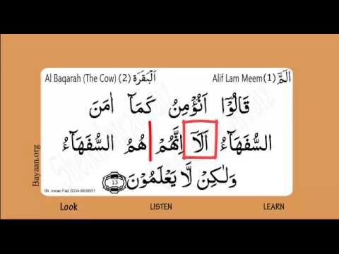Learn Quran in English translation word by word learning, Al Baqarah, Cow, 002, Verse 013,