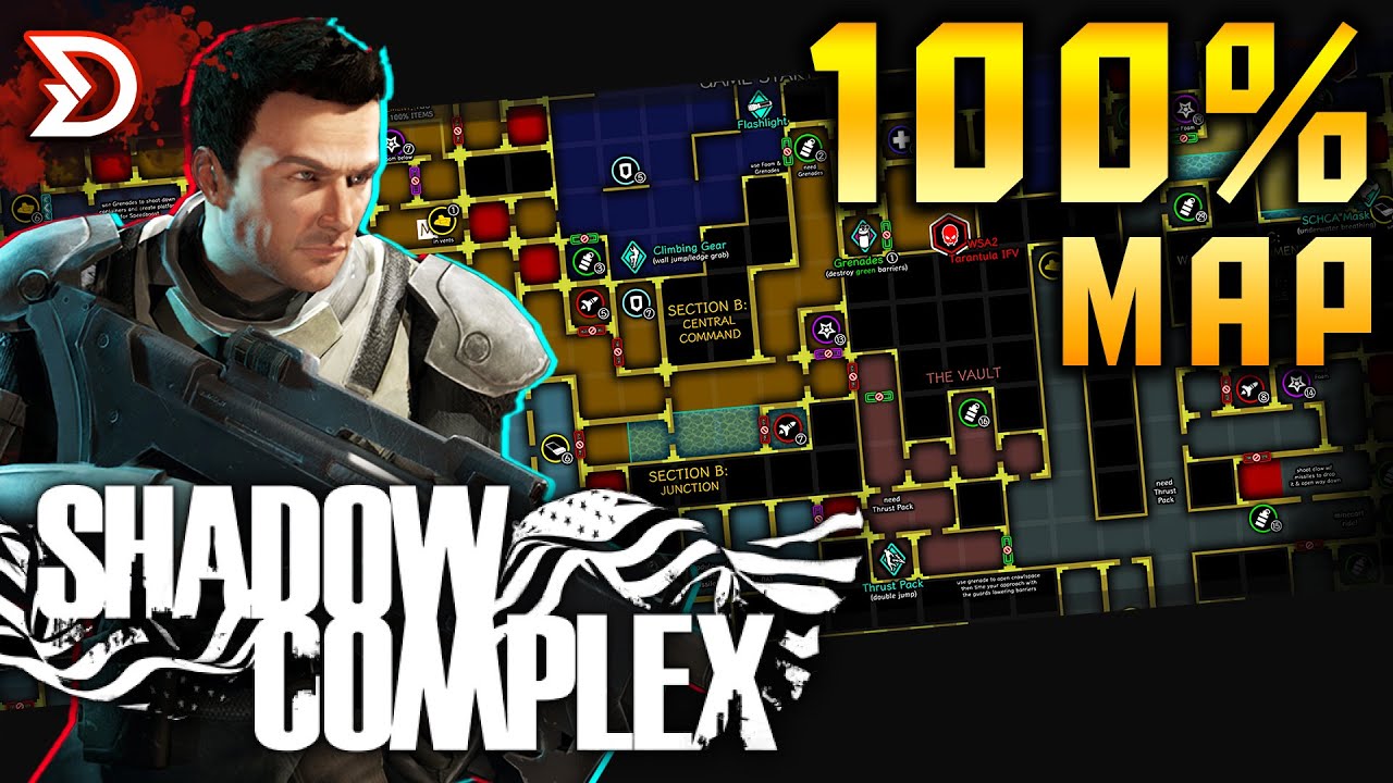 Shadow Complex | 100% Map! — All Areas, Bosses, Abilities, Weapons, Pickups & More!