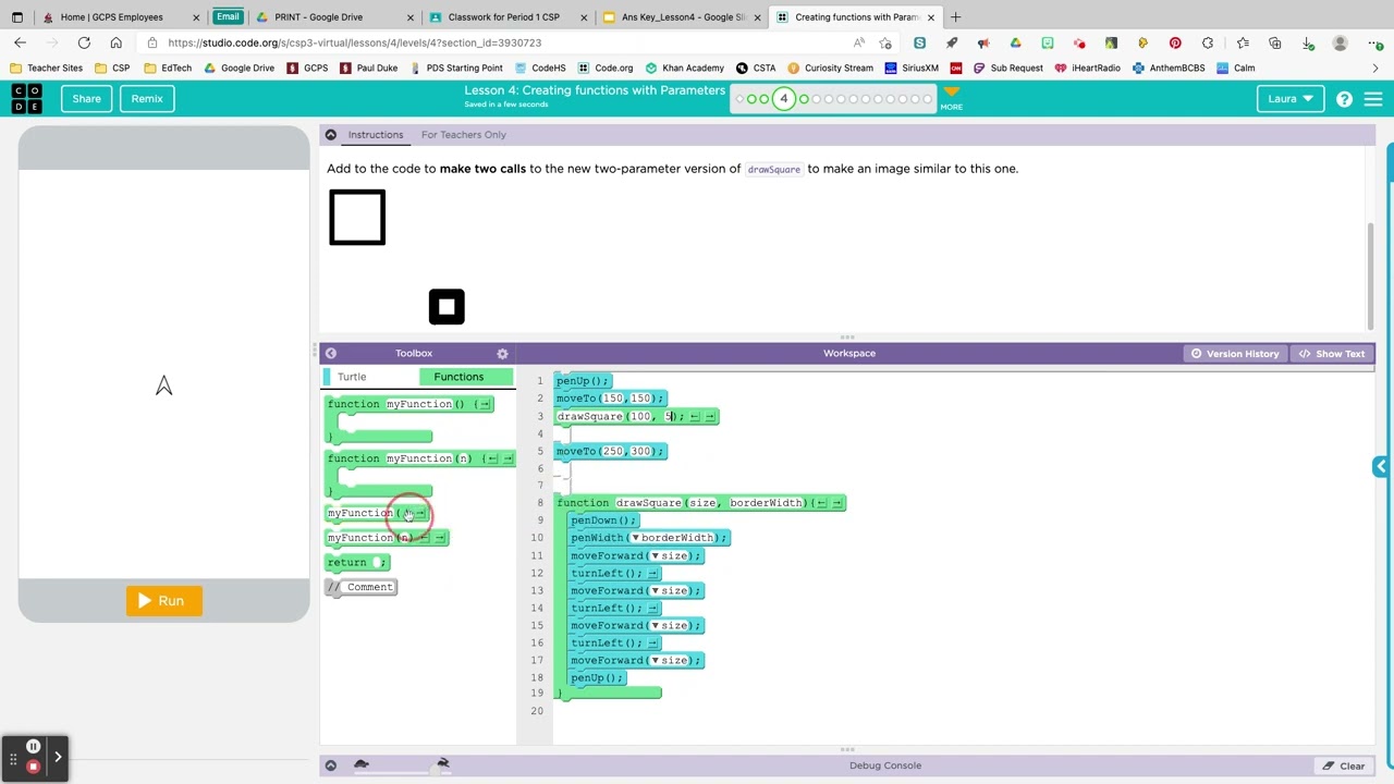 Code.org Turtle Programming 4.4 Tutorial