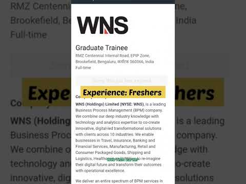 WNS hiring freshers Graduates Trainees #shorts #wns #jobs