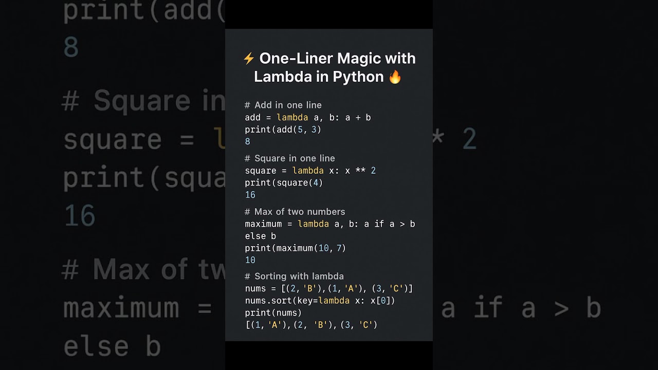 ⚡ Python Lambda in ONE Line! 🔥 #Shorts