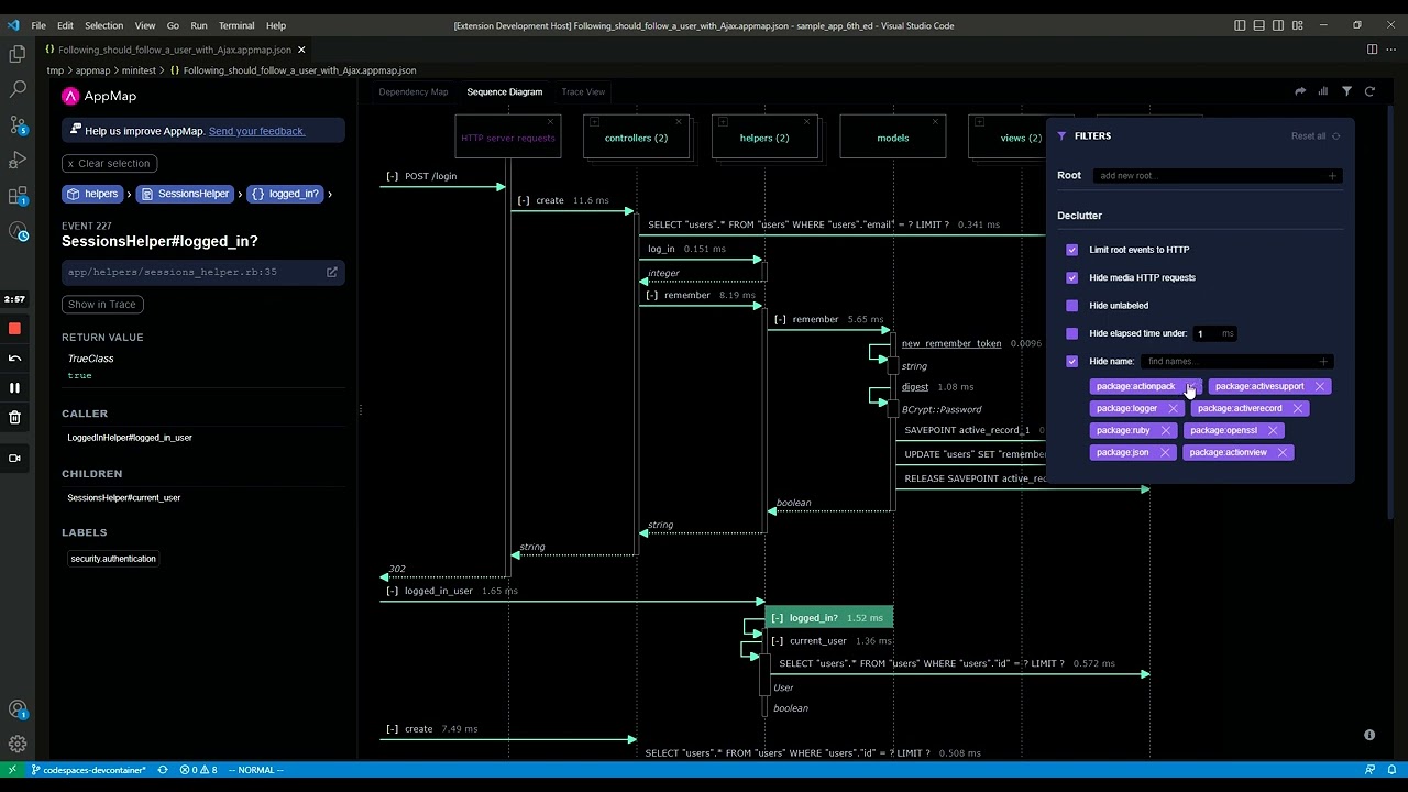 How to use an AppMap interactive sequence diagram