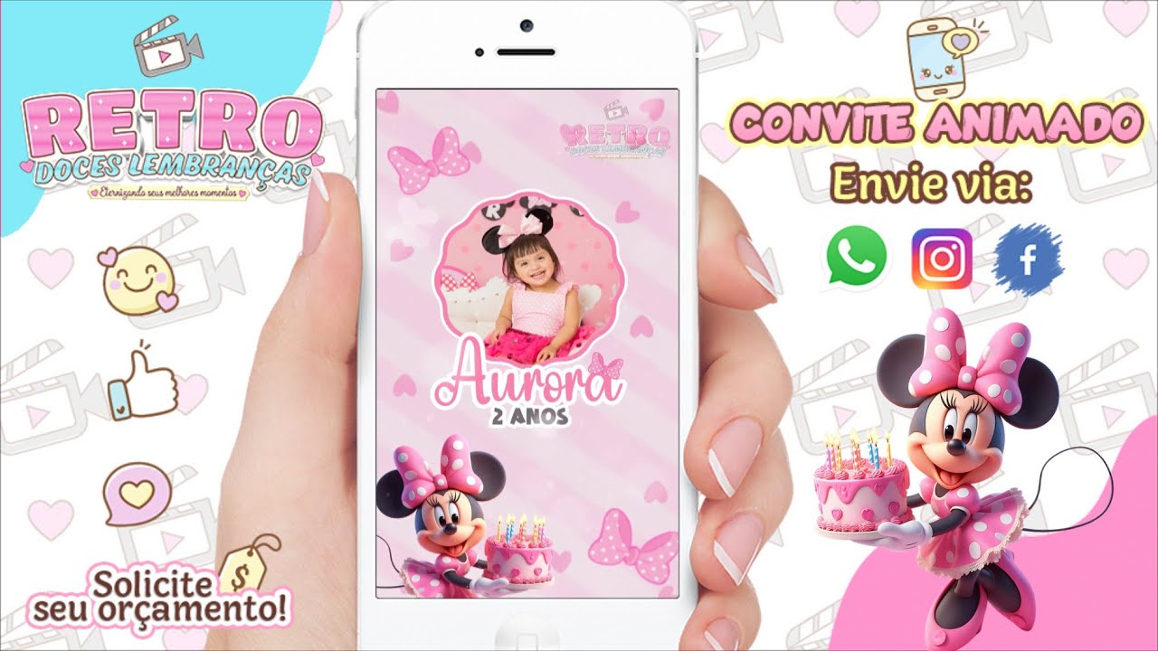 CONVITE ANIMADO MINNIE ROSA (MOD.2025)