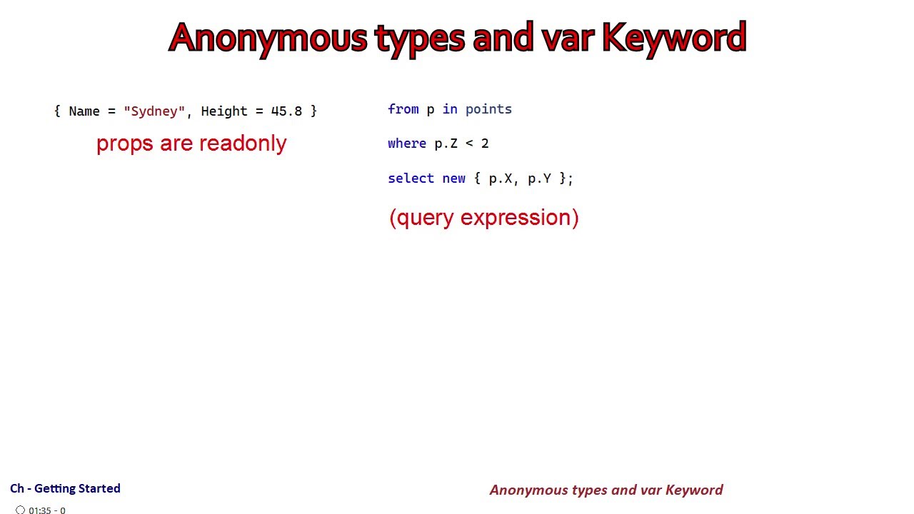 Anonymous types and var Keyword | C# Getting Started