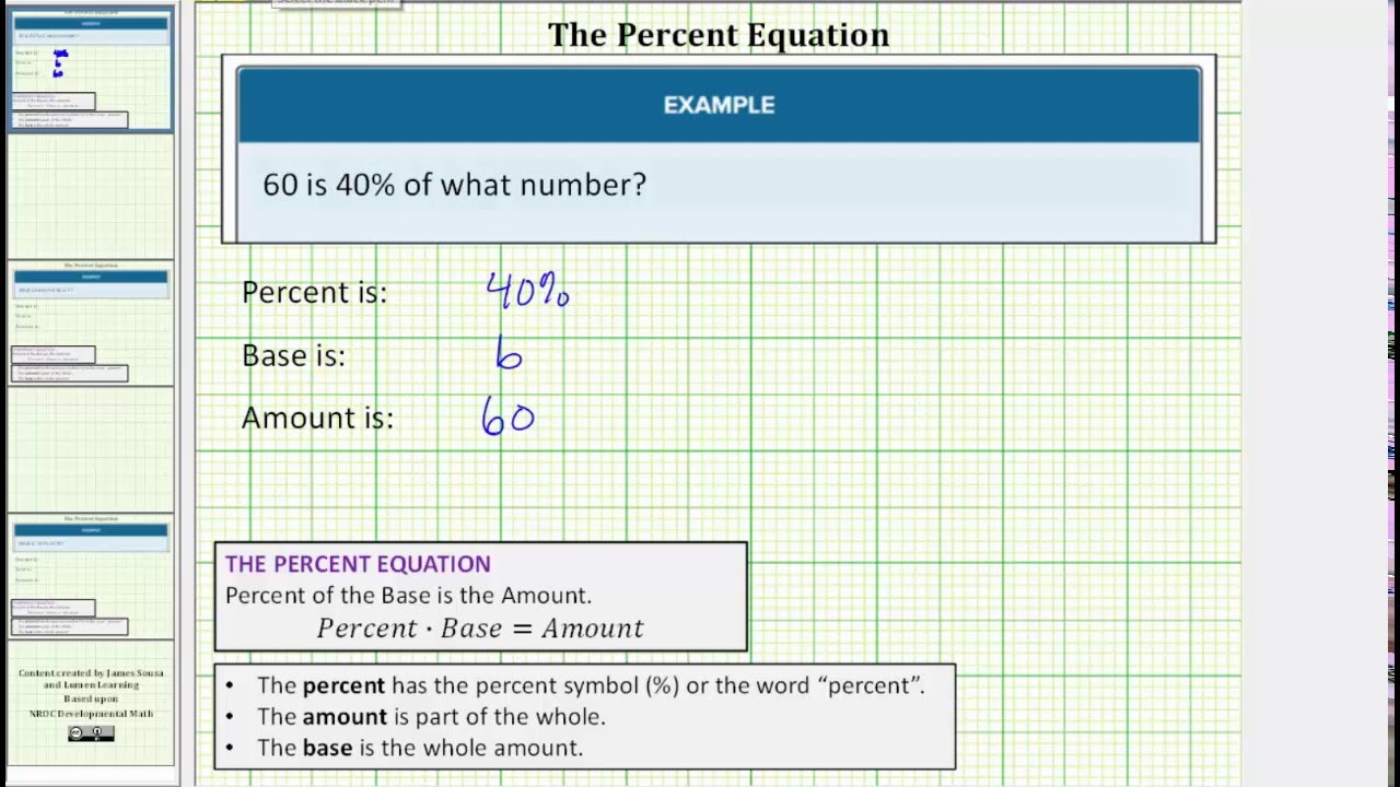 Use a Percent Equation to Solve for a Base or Whole Amount