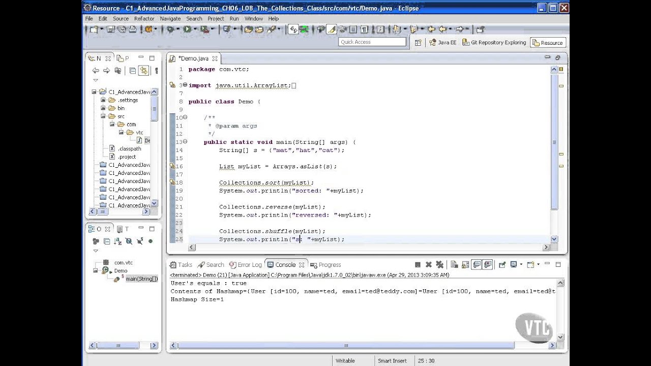Advanced Java tutorial - The Collections Class
