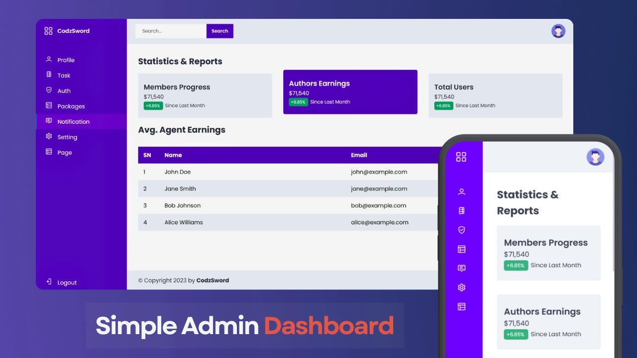 Create a Responsive Admin Dashboard with HTML and CSS | Admin Dashboard Using HTML CSS