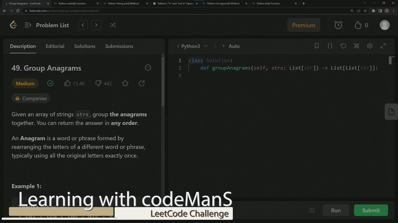 Learn Python | LeetCode Challenge - 49. Group Anagrams