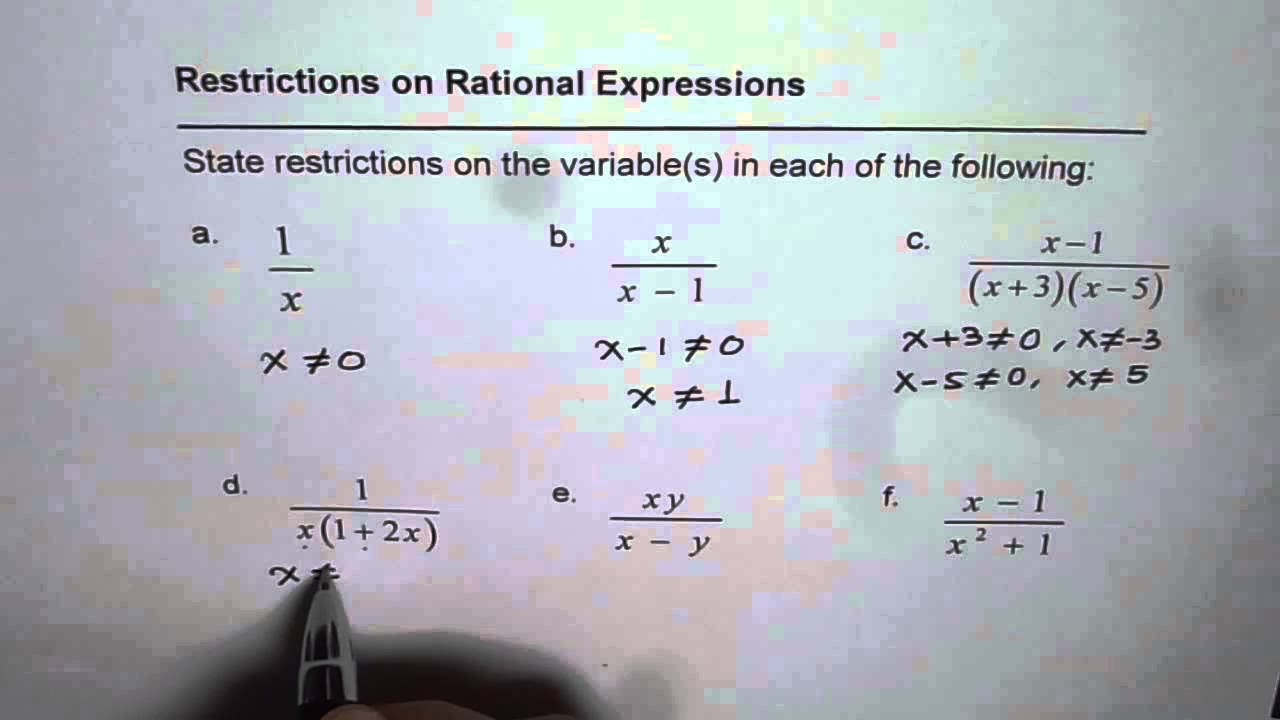 Write Restrictions For Rational Expressions