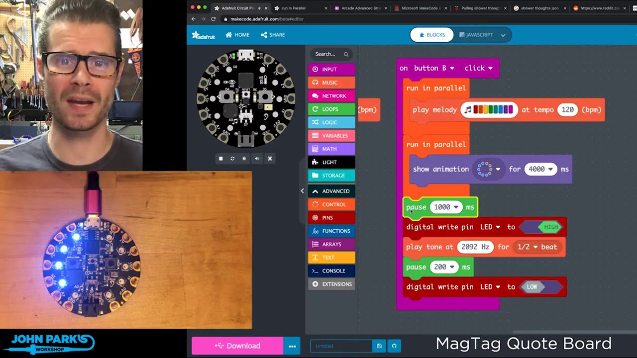 MakeCode Minute: Parallel Blocks @adafruit @johnedgarpark #adafruit @MSMakeCode #makecode