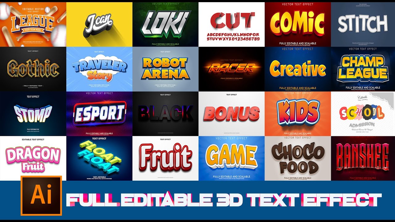 Vector 3D Text Effect Eps File Full Editable | Adobe Illustrator 3D Text Effect Eps File📌