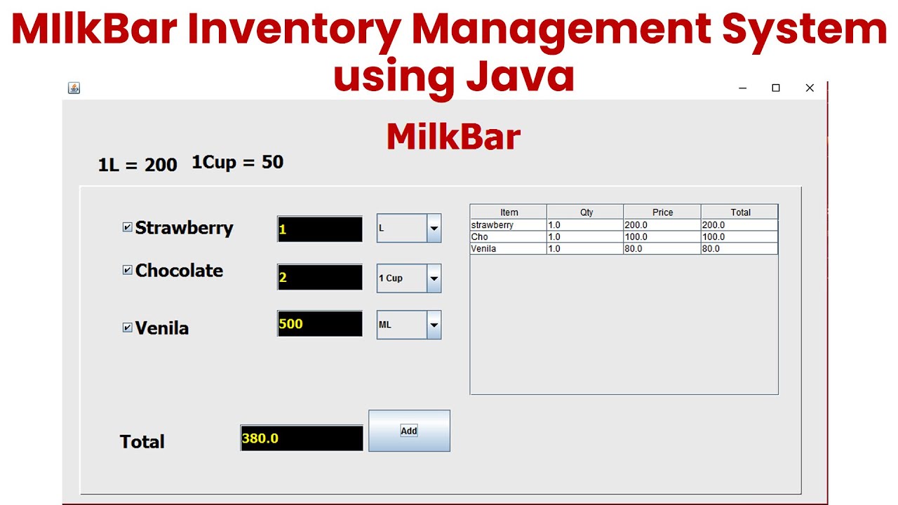 MilkBar Inventory Management System using Java